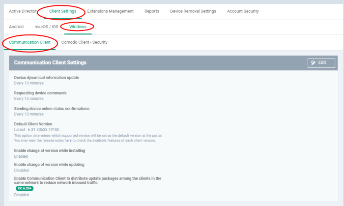 Xcitium Enterprise Admin Guide - Configure Communication Client Settings | Xcitium